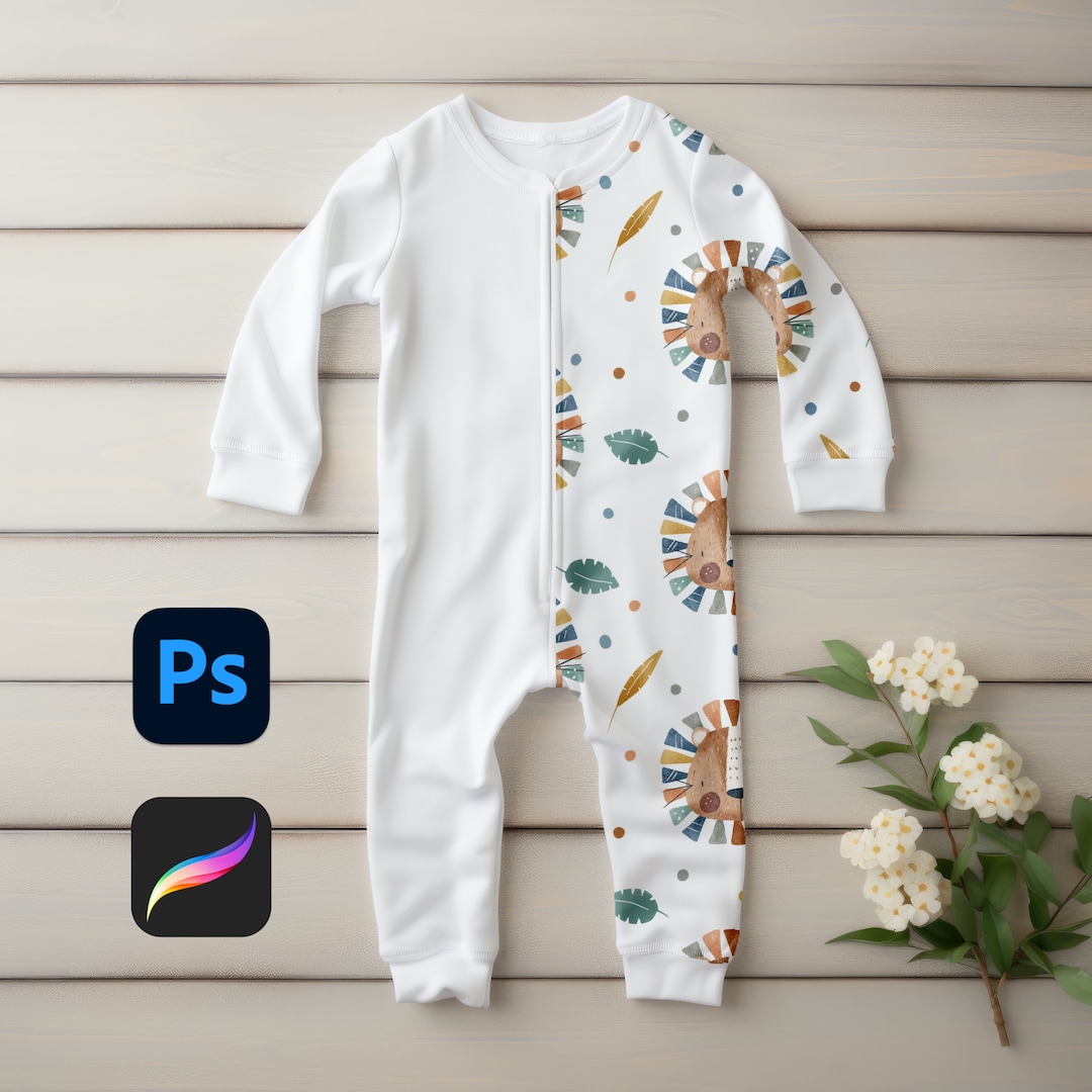 Baby Zipped Coverall Mockup Baby Sleepsuit Mockup Seamless Pattern ...