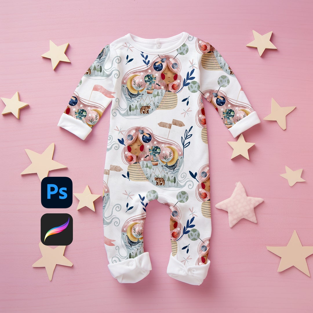 Baby Sleepsuit Mockup Baby Coverall Mockup Seamless Pattern Mockup Baby ...