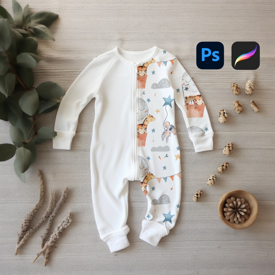 Baby Zipped Coverall Mockup Baby Sleepsuit Mockup Seamless Pattern ...