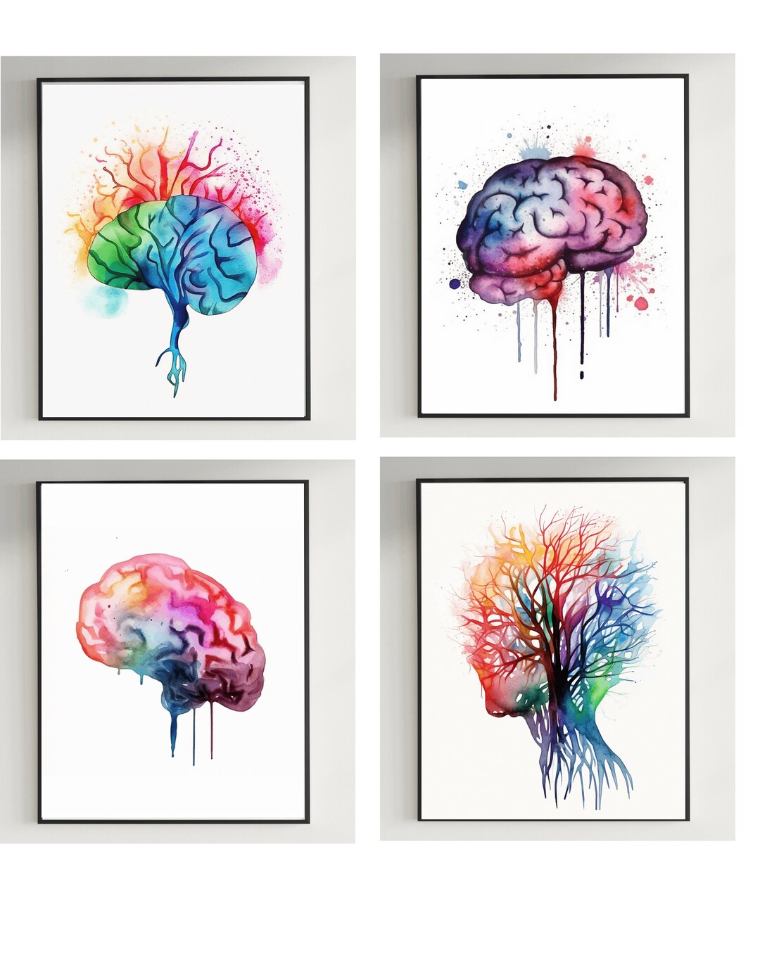 Watercolor Brain Art Digital Download Set of 4 - Neurological ...