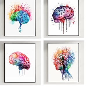 Watercolor Brain Art Digital Download Set of 4 - Neurological ...