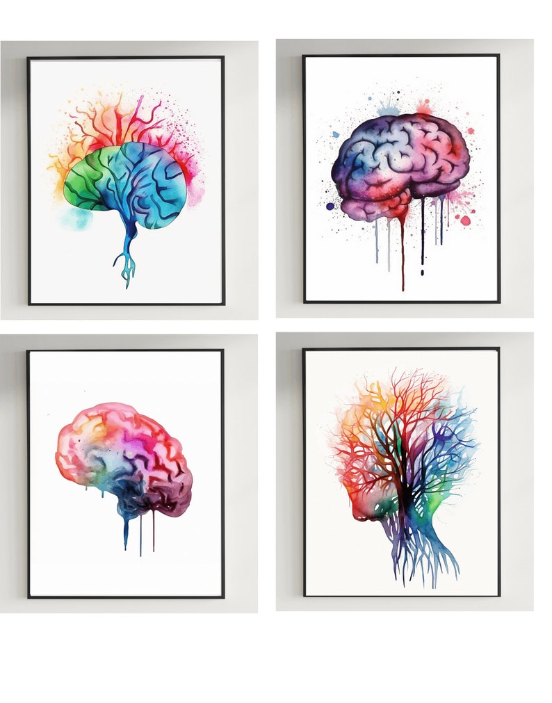 Watercolor Brain Art Digital Download Set of 4 - Neurological ...