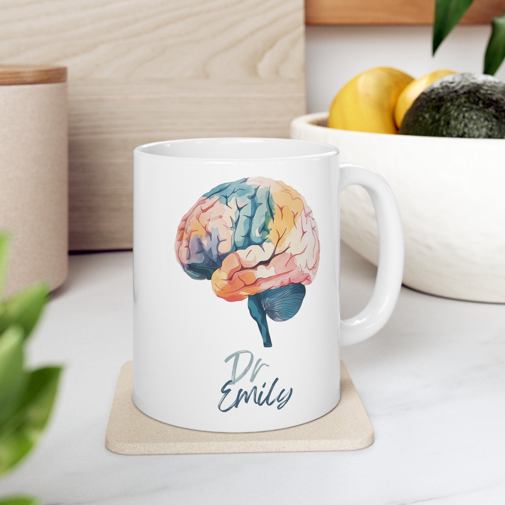Customizable Ceramic Mug With Brain Illustration - Personalized Gift ...