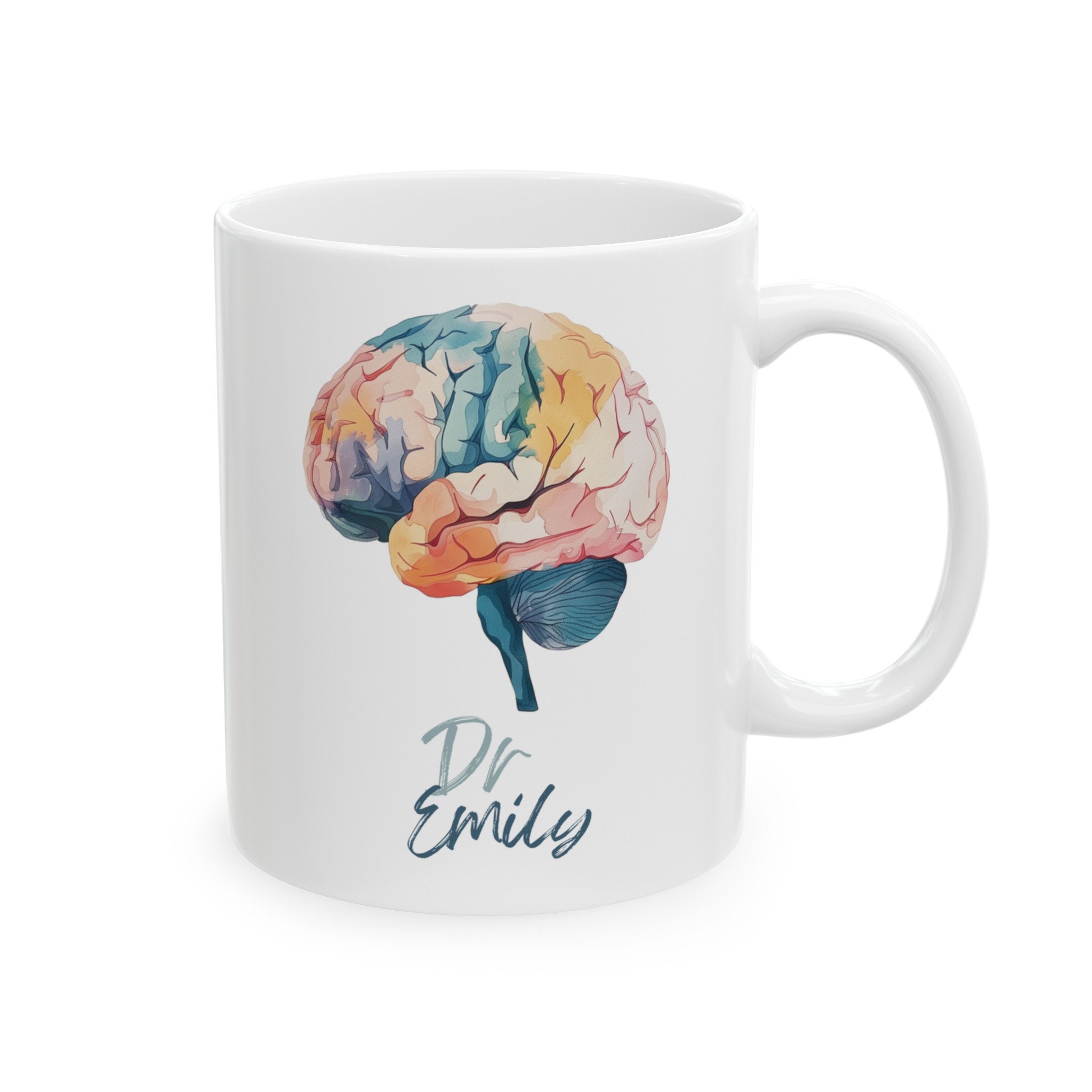 Customizable Ceramic Mug With Brain Illustration - Personalized Gift ...