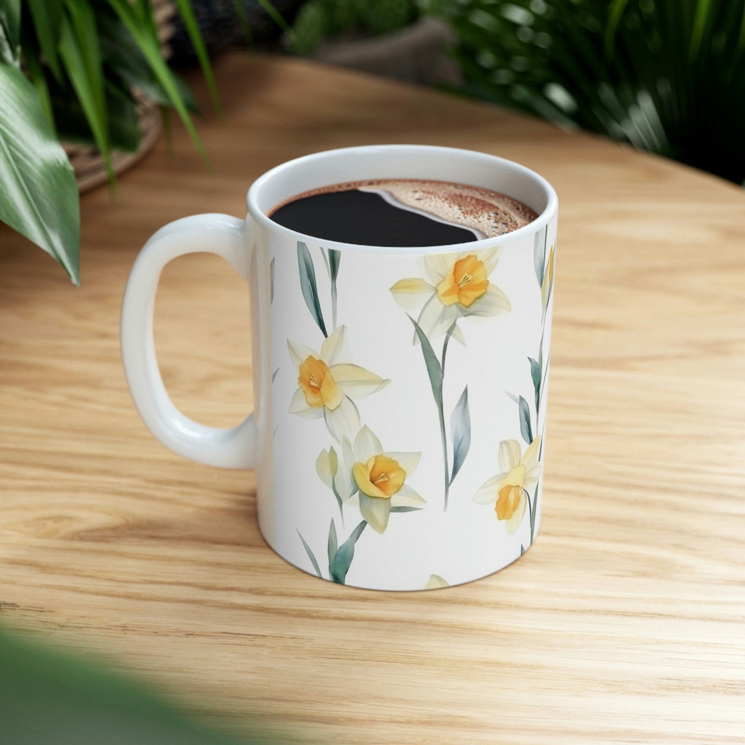 Daffodil Watercolor Mug With Minimalistic Design - Celebrate Spring! - Etsy