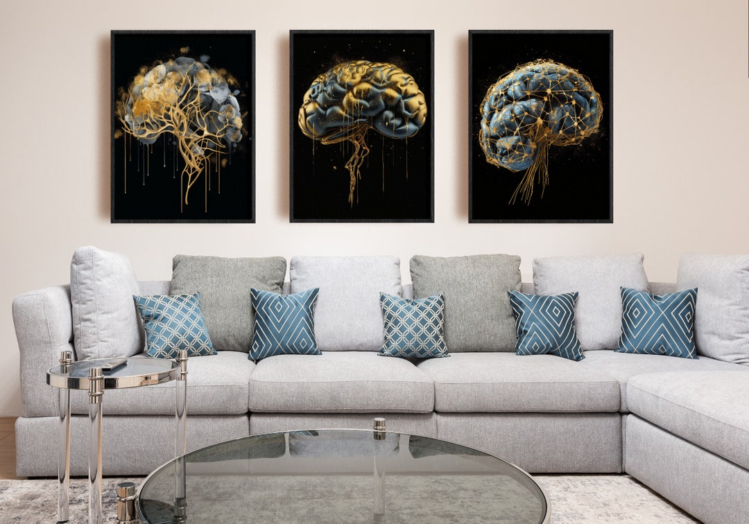 Set of 3 - Minimalist Brain Network Watercolor Prints - Digital Art ...