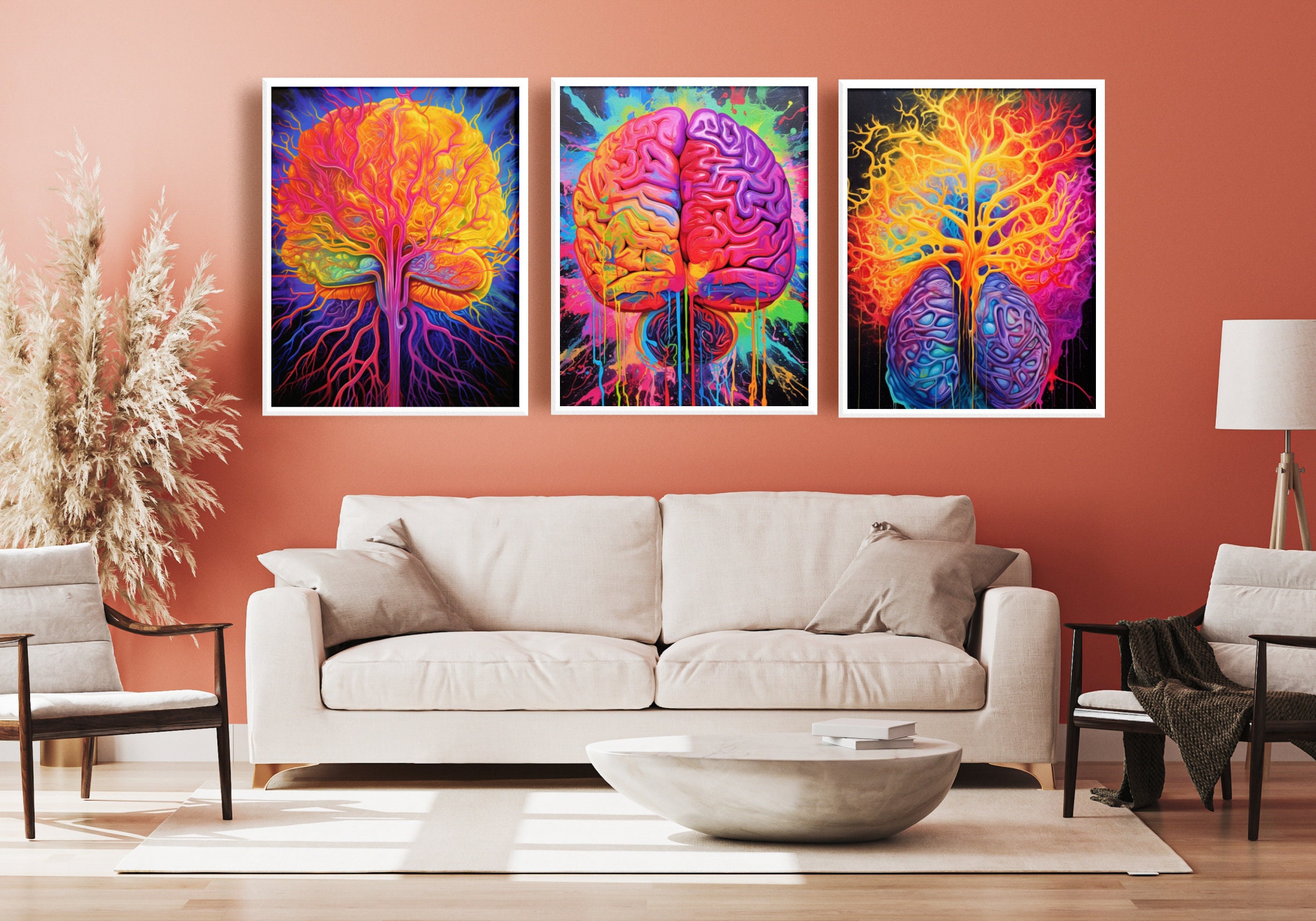 Neon Brain Network Digital Art Bundle - Medical Imaging Style - Perfect ...