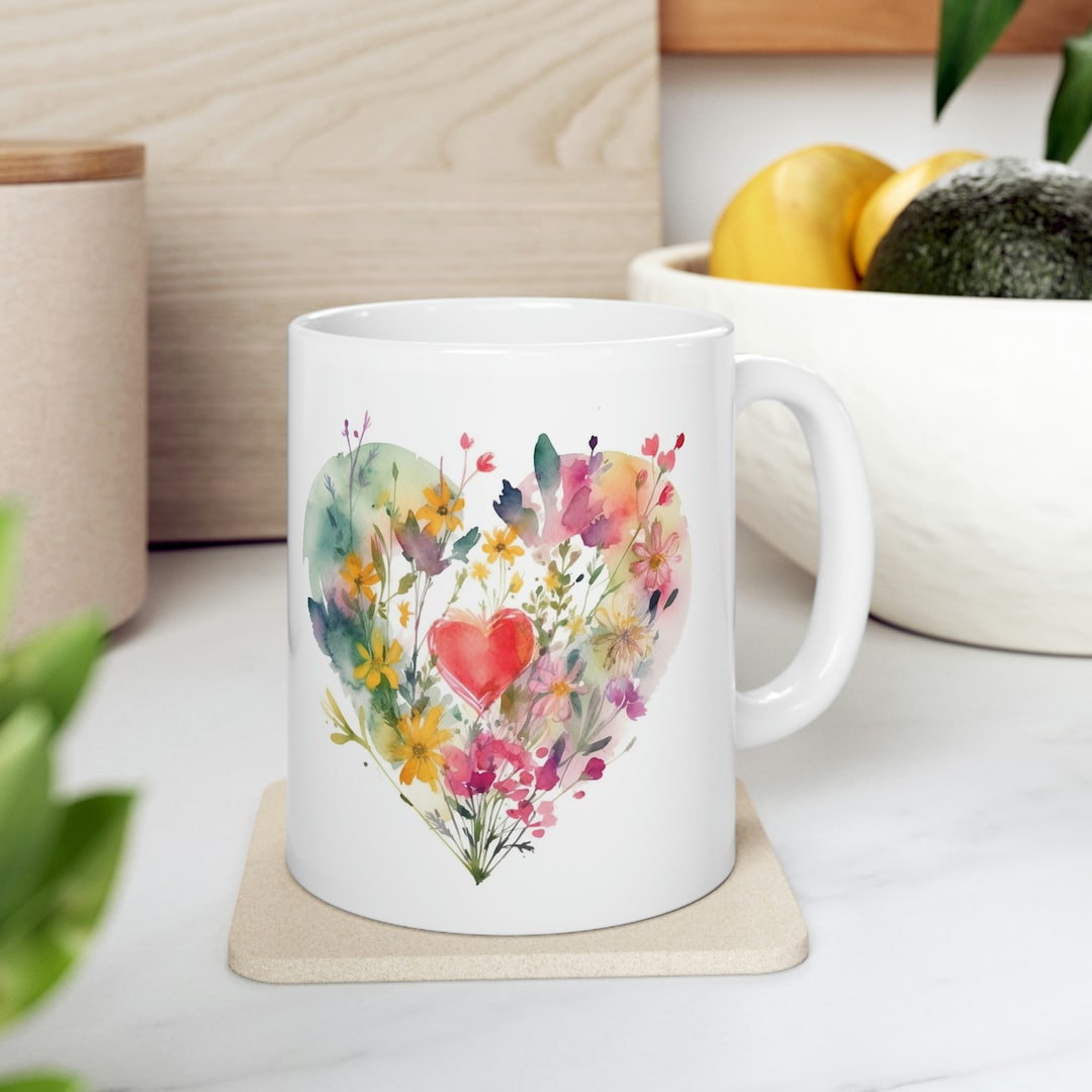 Heart and Spring Flowers Minimalistic Mug - Etsy