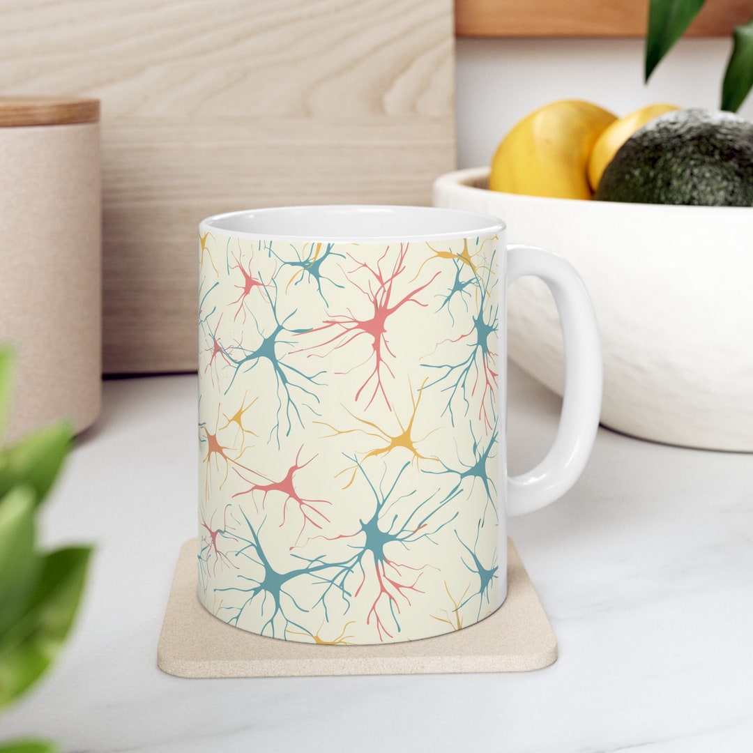 Minimalist Neuron Network Mug - Pastel Neuroscience Coffee Cup - Unique ...