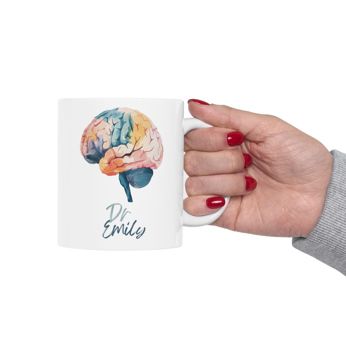 Customizable Ceramic Mug With Brain Illustration - Personalized Gift ...