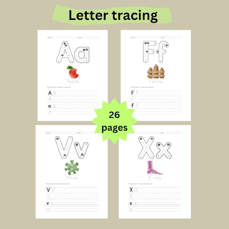 Uppercase & Lowercase Letter Tracing Worksheets(homeschool, Preschool ...