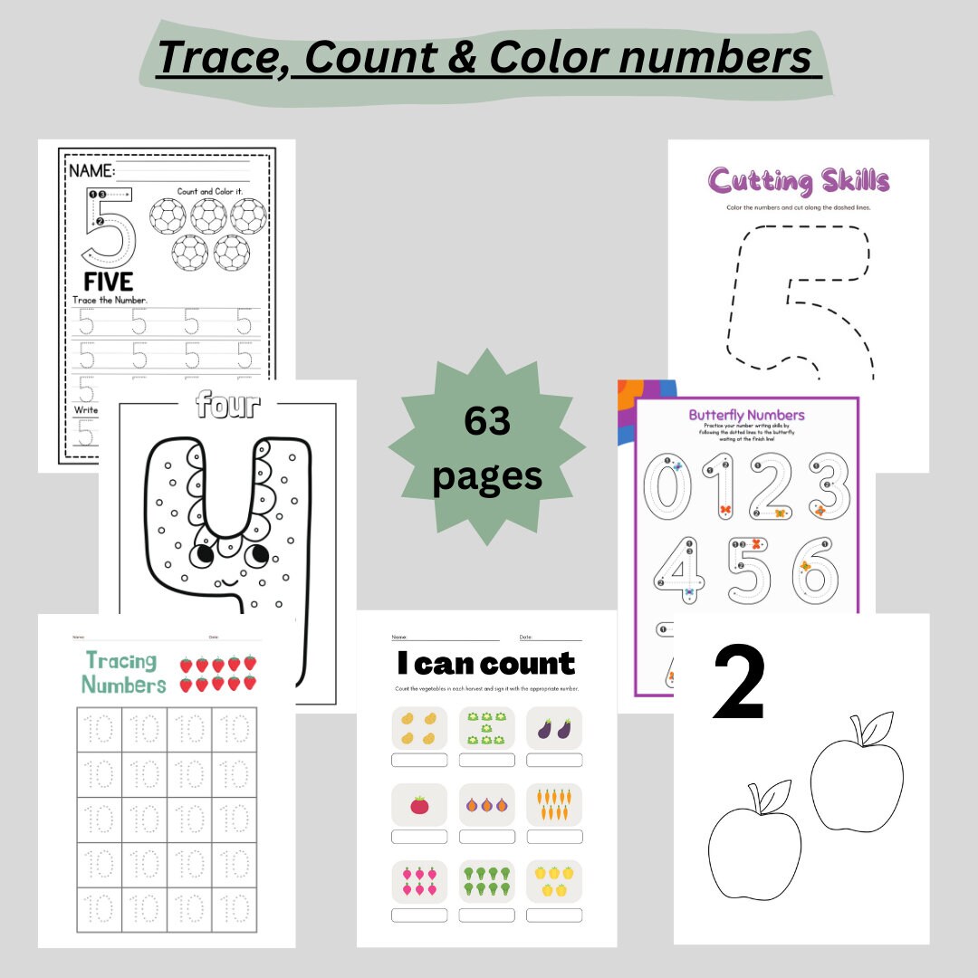 Trace, Count & Color Numbers Worksheets (homeschool, Preschool, Toddler ...