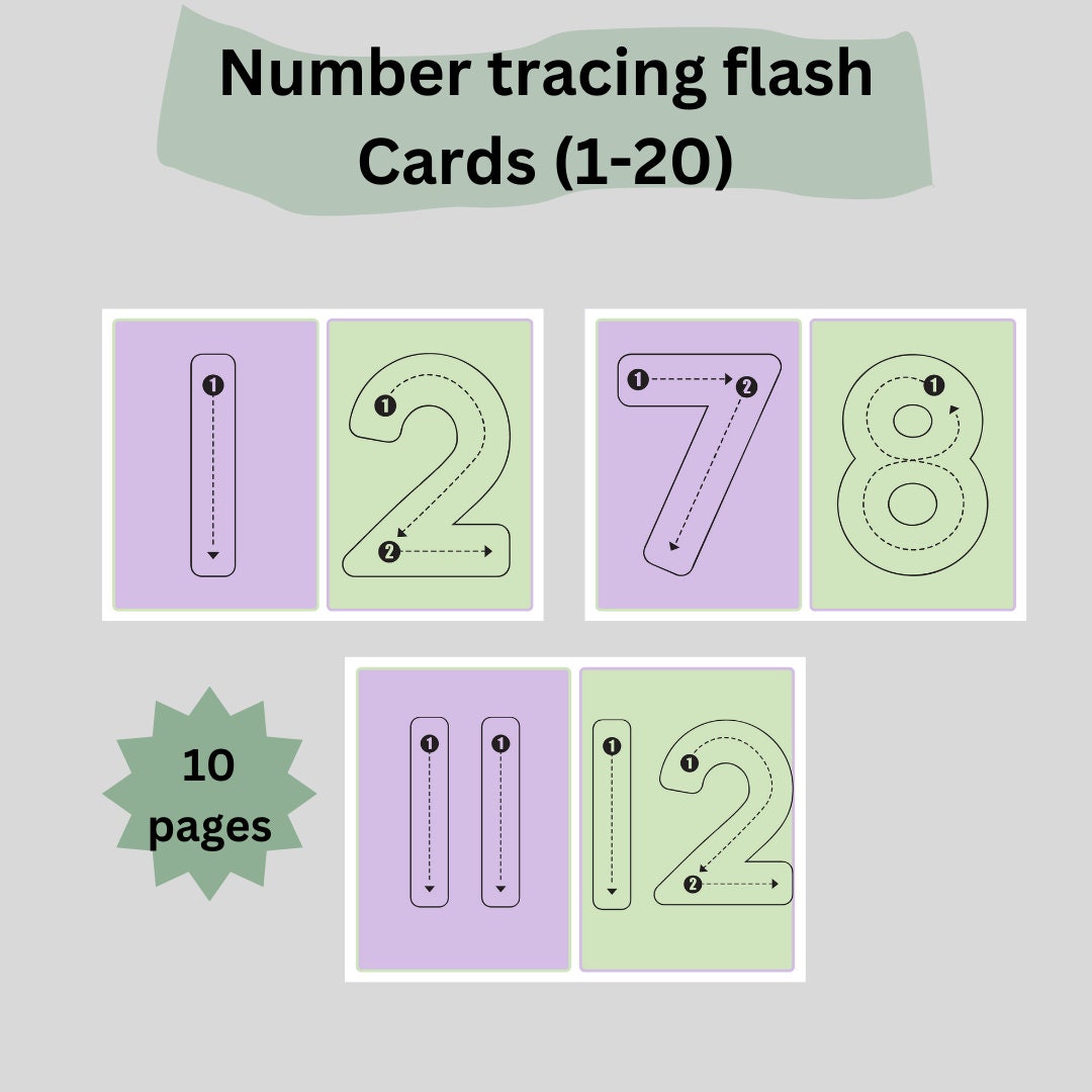 Number Tracing Flash Cards Worksheets (homeschool, Preschool, Toddler ...