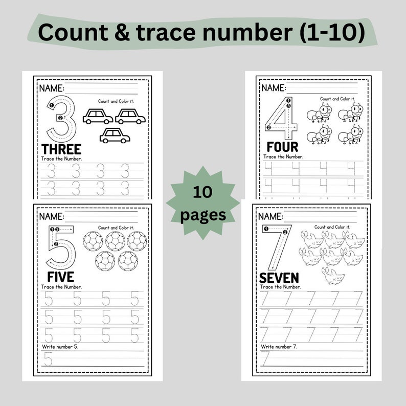 Trace, Count & Color Numbers Worksheets (homeschool, Preschool, Toddler ...