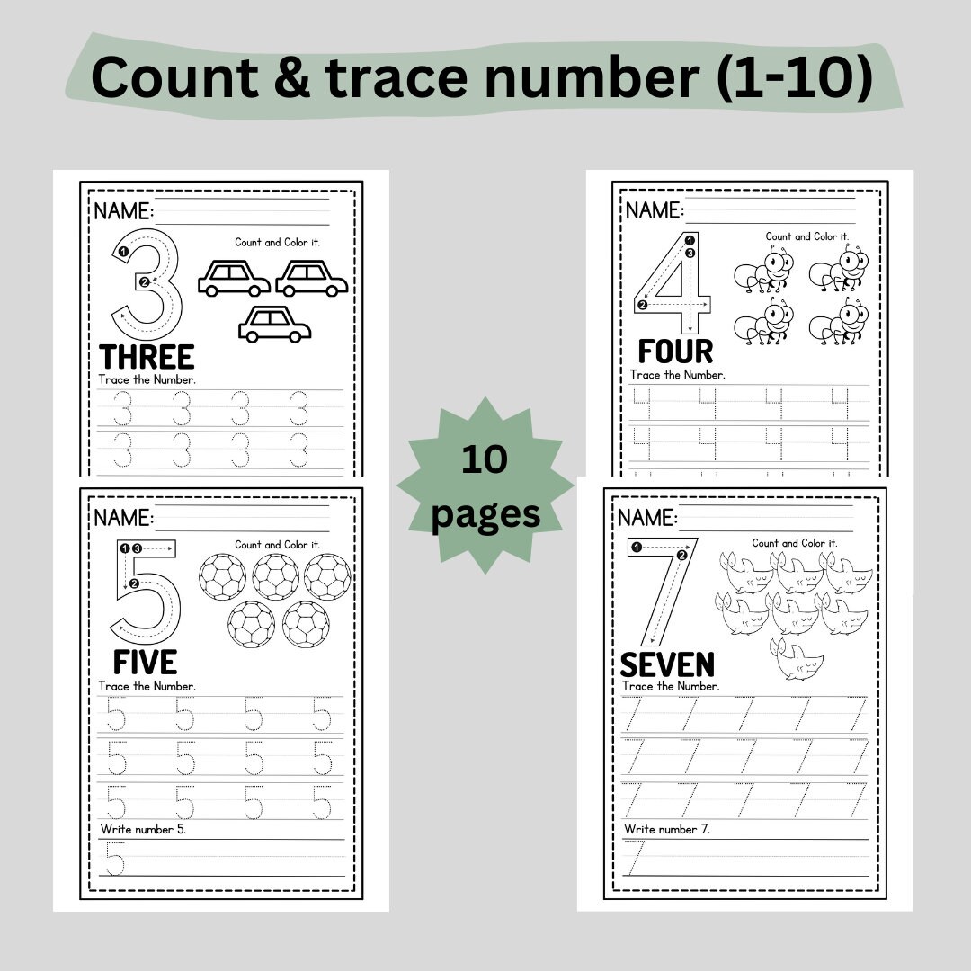 Trace, Count & Color Numbers Worksheets (homeschool, Preschool, Toddler ...