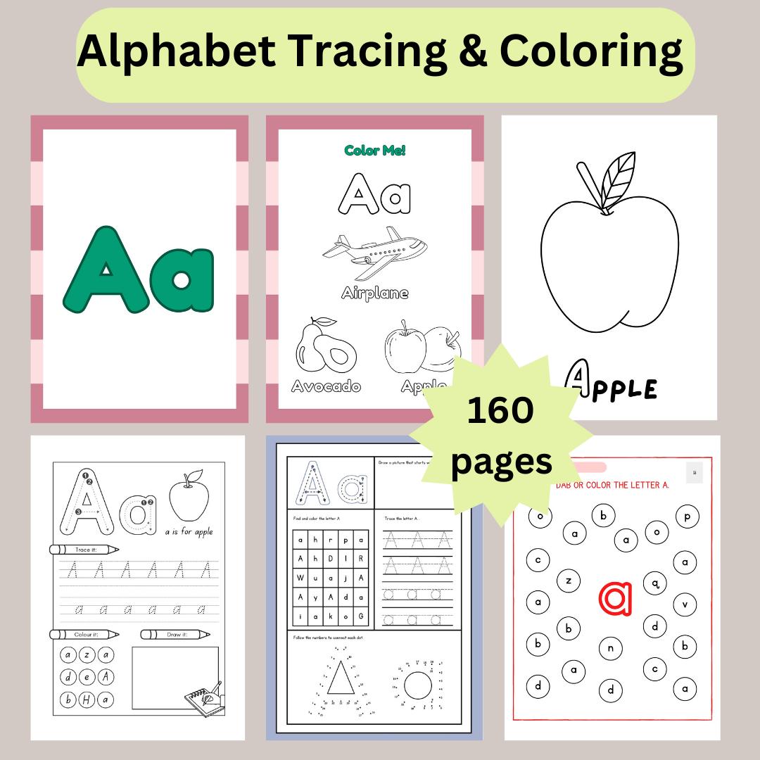 A-Z Alphabet Coloring and Tracing Worksheets for Kids (homeschool ...