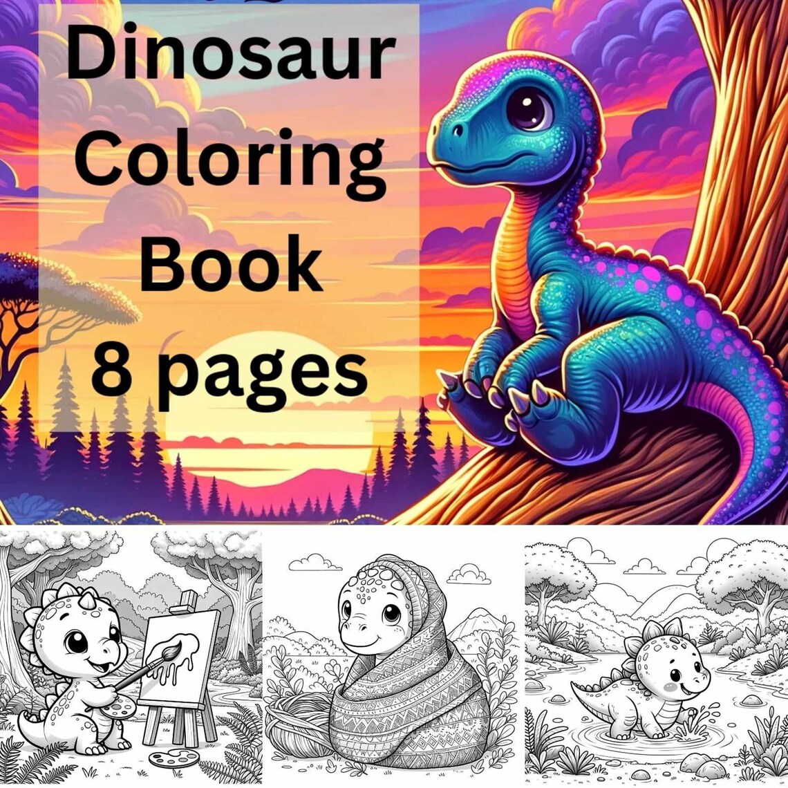 8 Cute Baby Dinosaurs Coloring Pages, Adults Printable Coloring Page ...