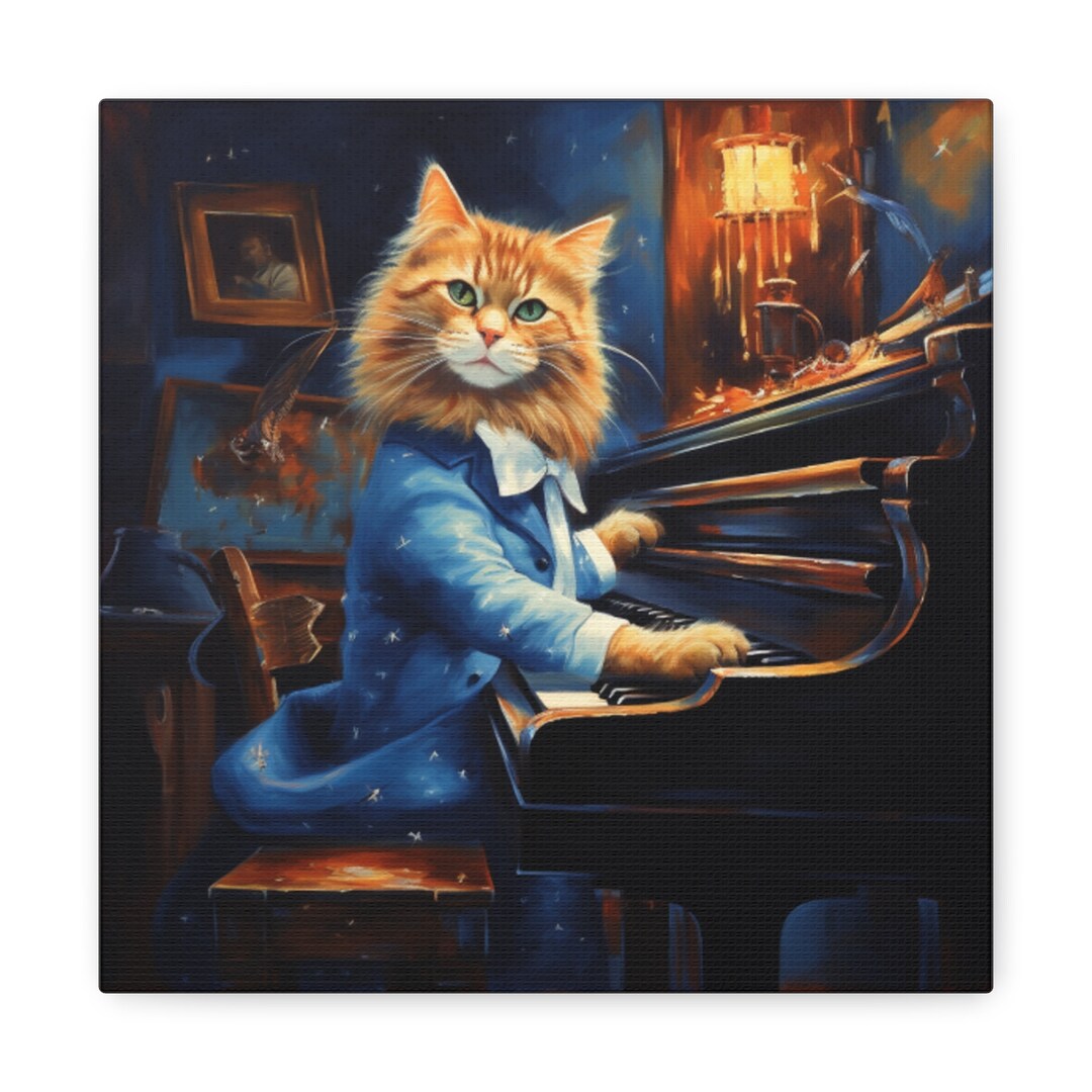 Melodic Whiskers the Pianist Cat 10 X 10 Canvas Print - Etsy
