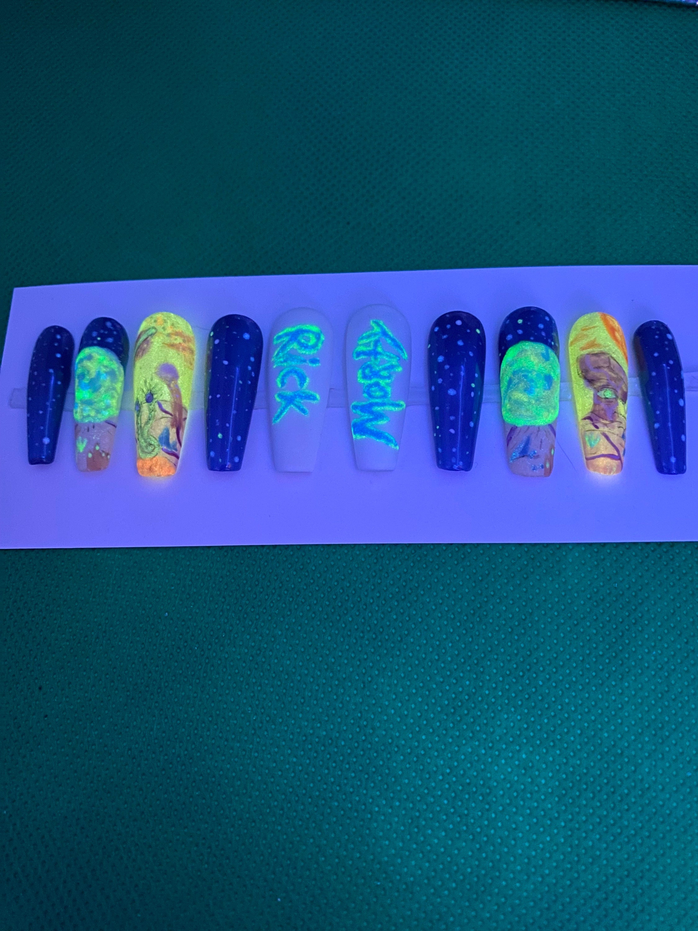 Rick and Morty glow in the dark Custom Painted Gel Press on Nails ...