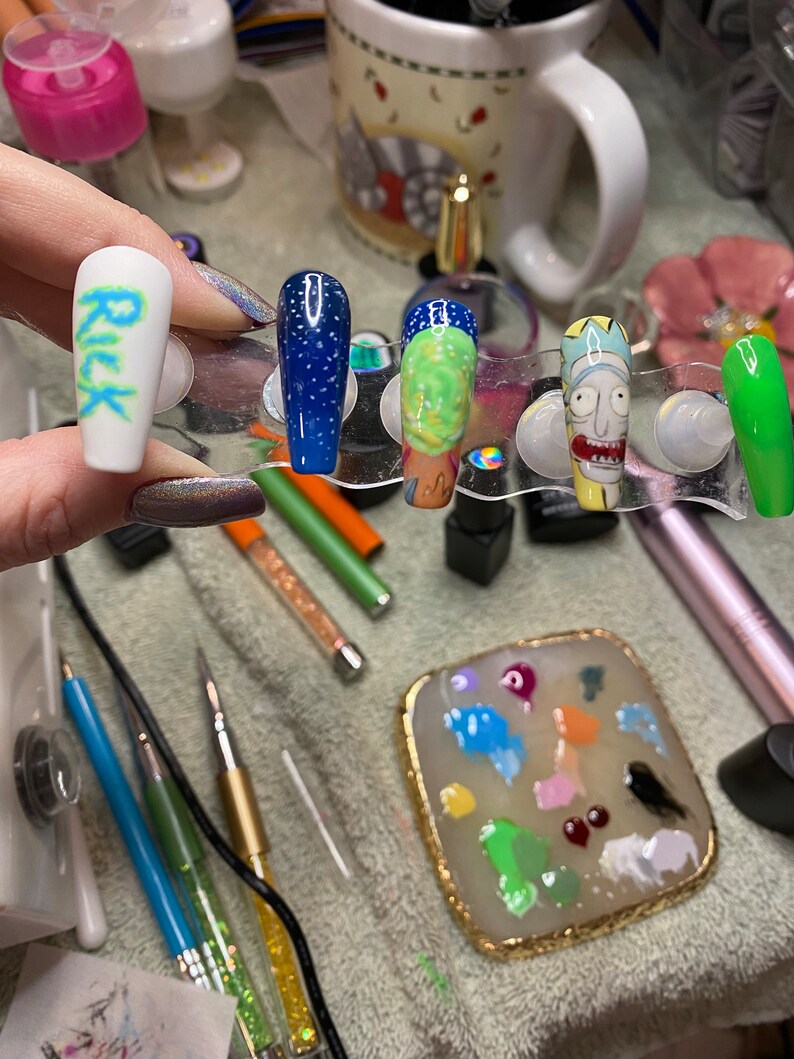 Rick and Morty Glow in the Dark Custom Painted Gel Press on - Etsy