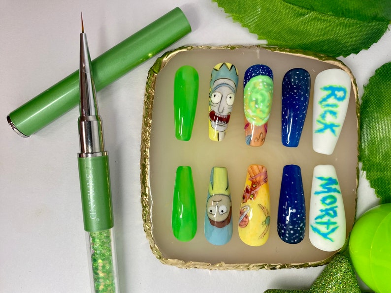 Rick and Morty Glow in the Dark Custom Painted Gel Press on - Etsy