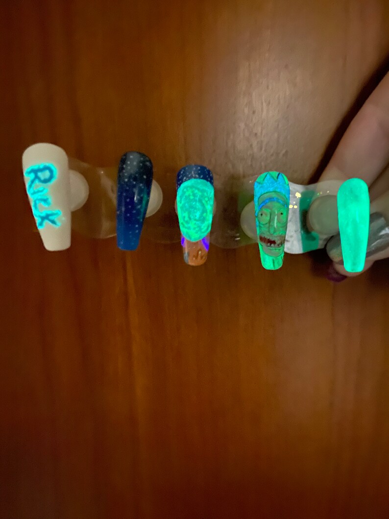 Rick and Morty Glow in the Dark Custom Painted Gel Press on - Etsy