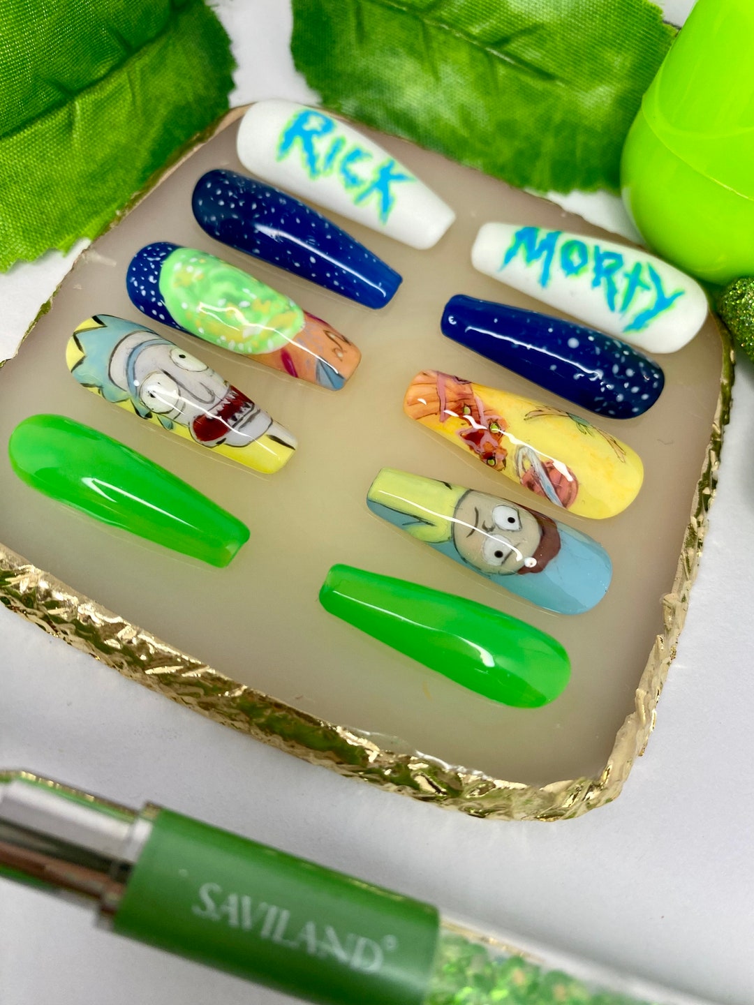 Rick and Morty Glow in the Dark Custom Painted Gel Press on Nails - Etsy
