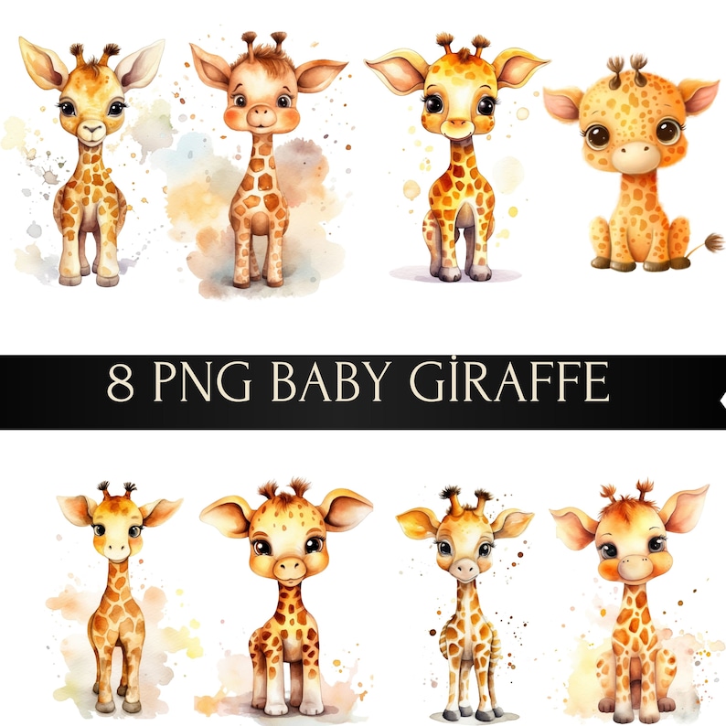 Watercolor GIRAFFE Clipart Bundle Wallart PNG Giraffe Gift for - Etsy
