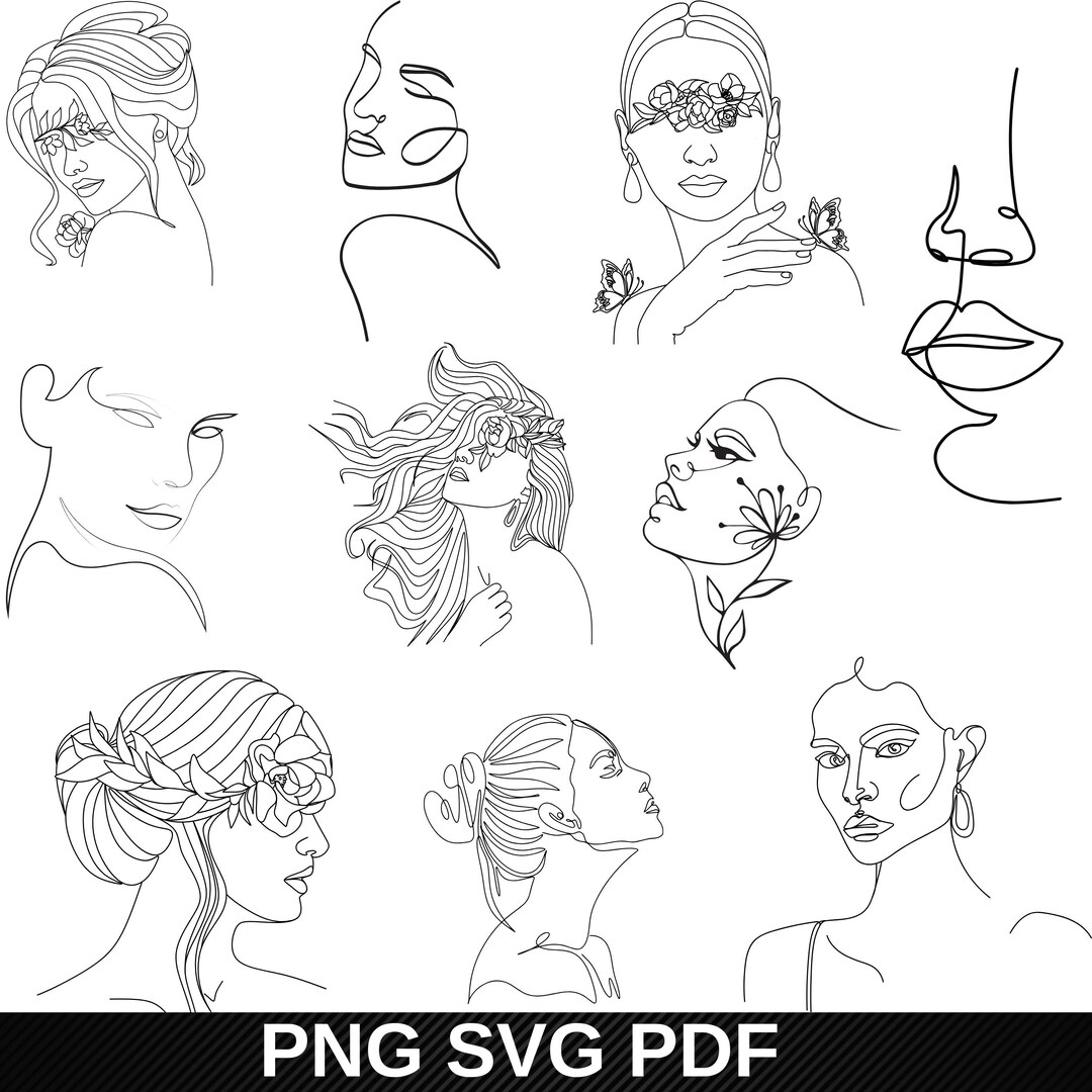 10 Flowers in Hair Svg, Line Art Face Svg, Faces Woman Floral Line Art ...