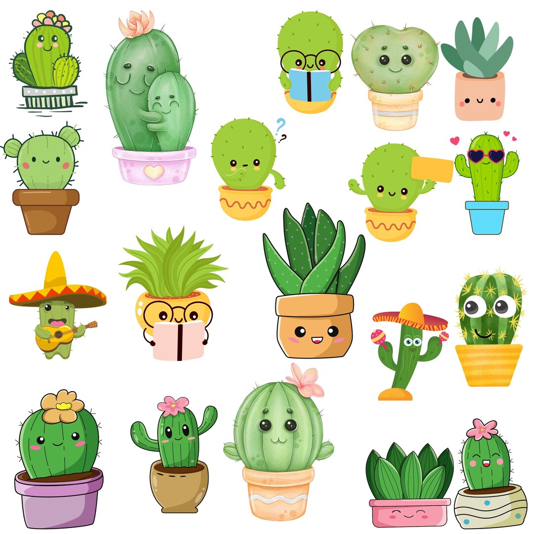 Cute Cactus PNG Clipart Cacti PNG Bundle Kawaii Cactus Cricut Cutting ...