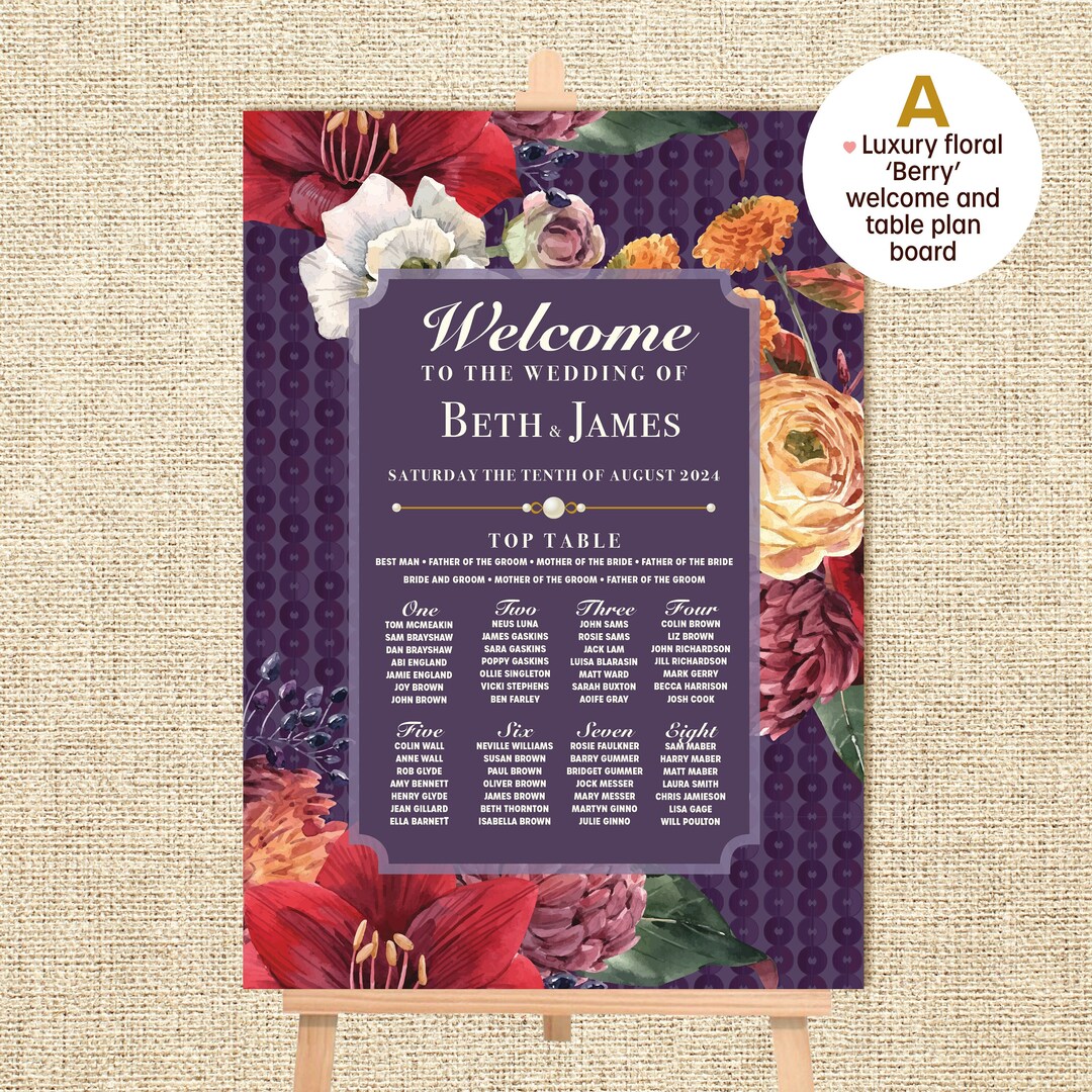 Wedding Table Plan | Floral Table Plan | Table Plan | Luxury Wedding ...