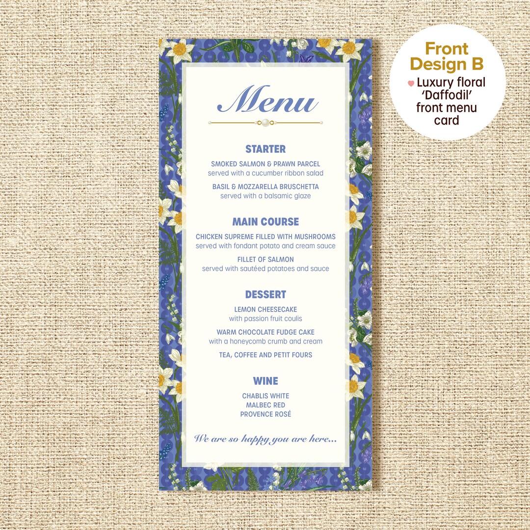 Spring Wedding Menu | Wedding Menu With Florals | Flowers Menu | Floral ...