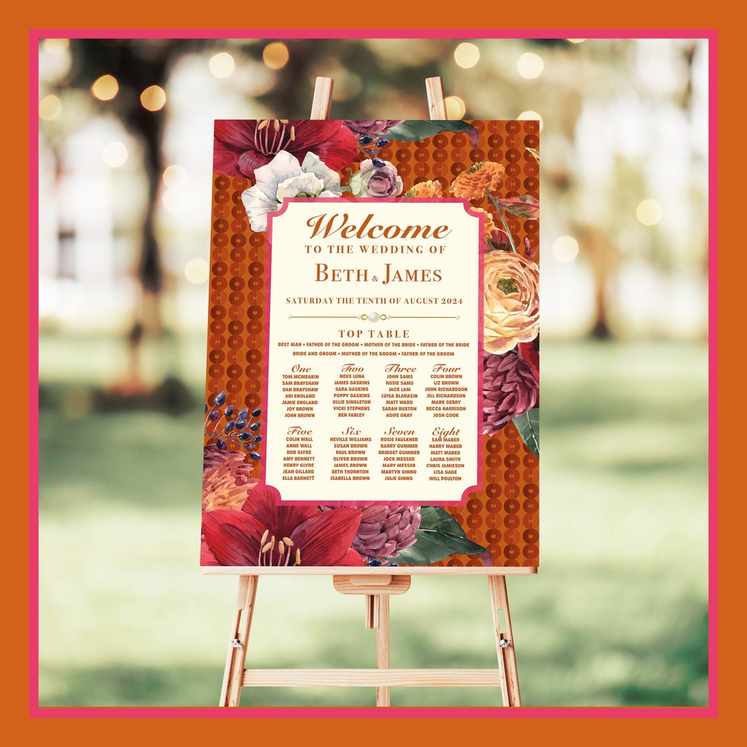 Table Plans lily Luxury Floral Welcome and Table Plan Boards, Printed ...
