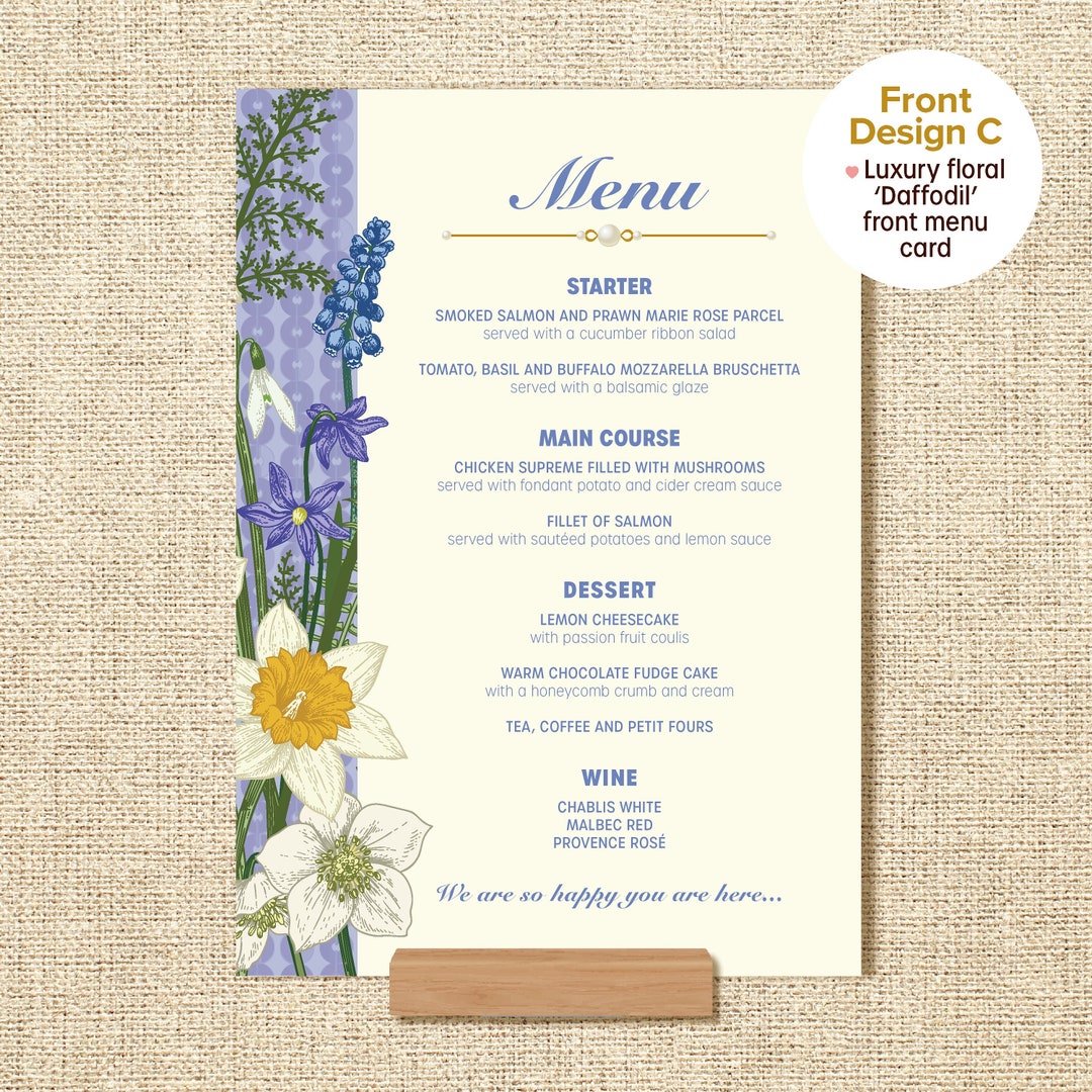 Spring Wedding Menu | Wedding Menu With Florals | Flowers Menu | Floral ...