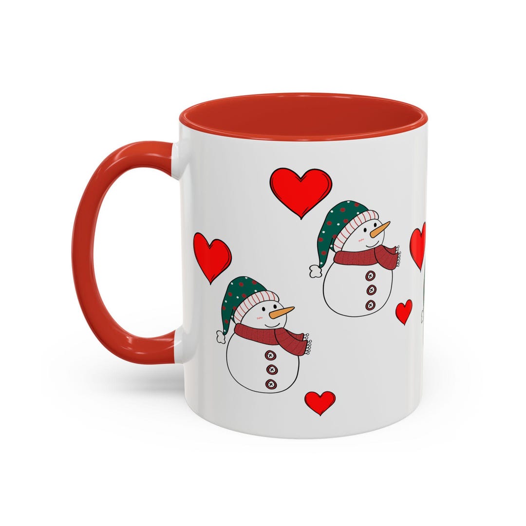 Snowman Hearts Accent Mug, Christmas Coffee Cup, Holiday Hot Cocoa Mug ...