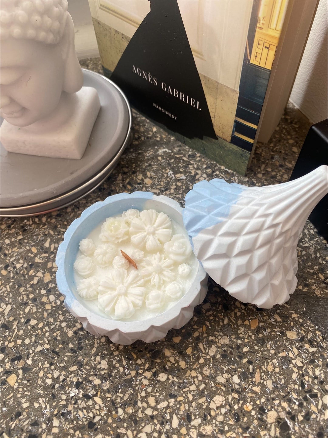 Aroma Candle in Handmade Gypsum Candlestick-candle in a Glass-container ...