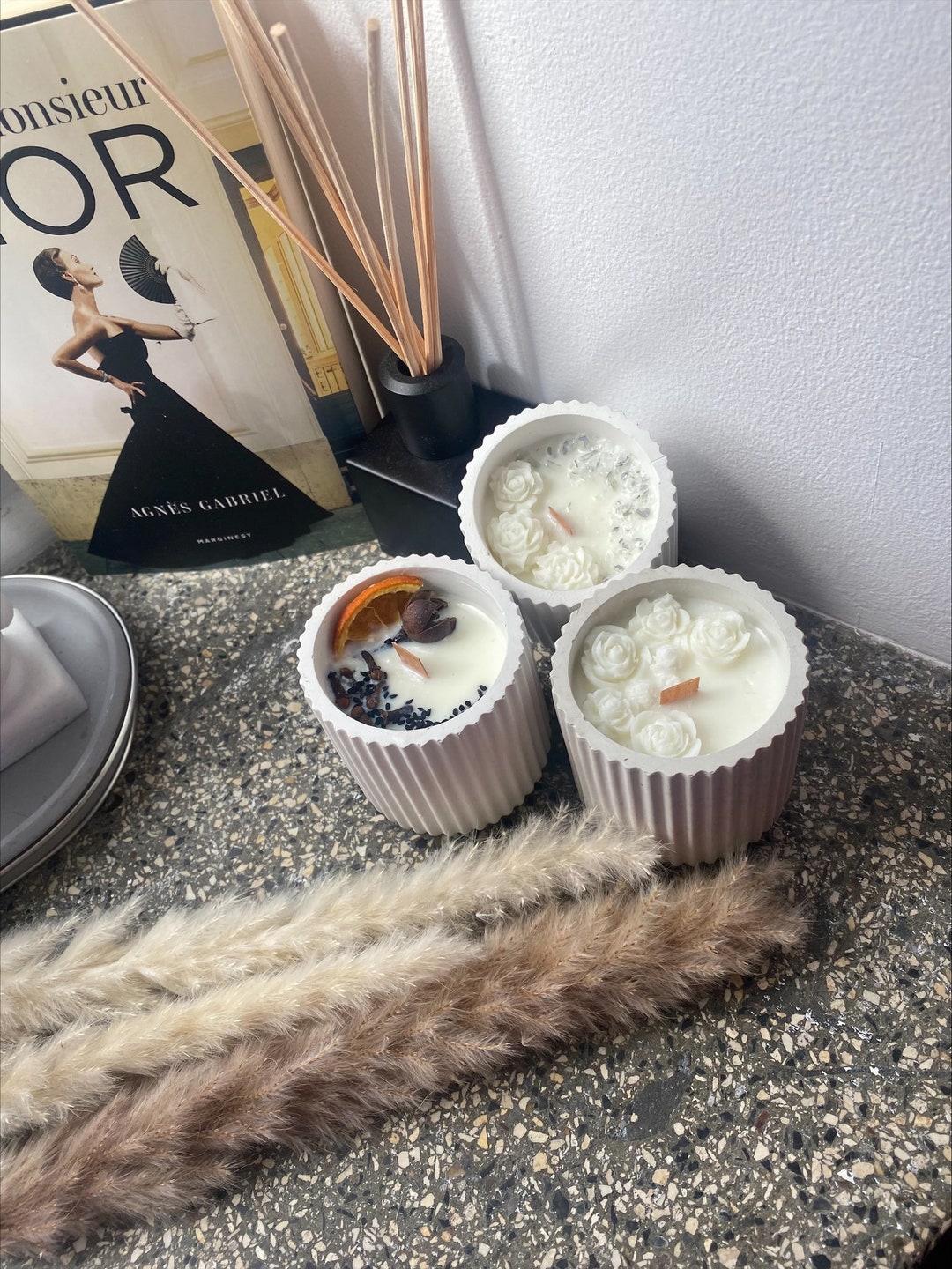 Aroma Candle in Handmade Gypsum Candlestick-candle in a Glass-container ...