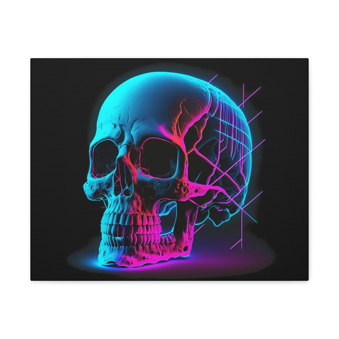 Synthwave Skull Canvas, Vibrant Wall Art, Aesthetic 4k Print ...