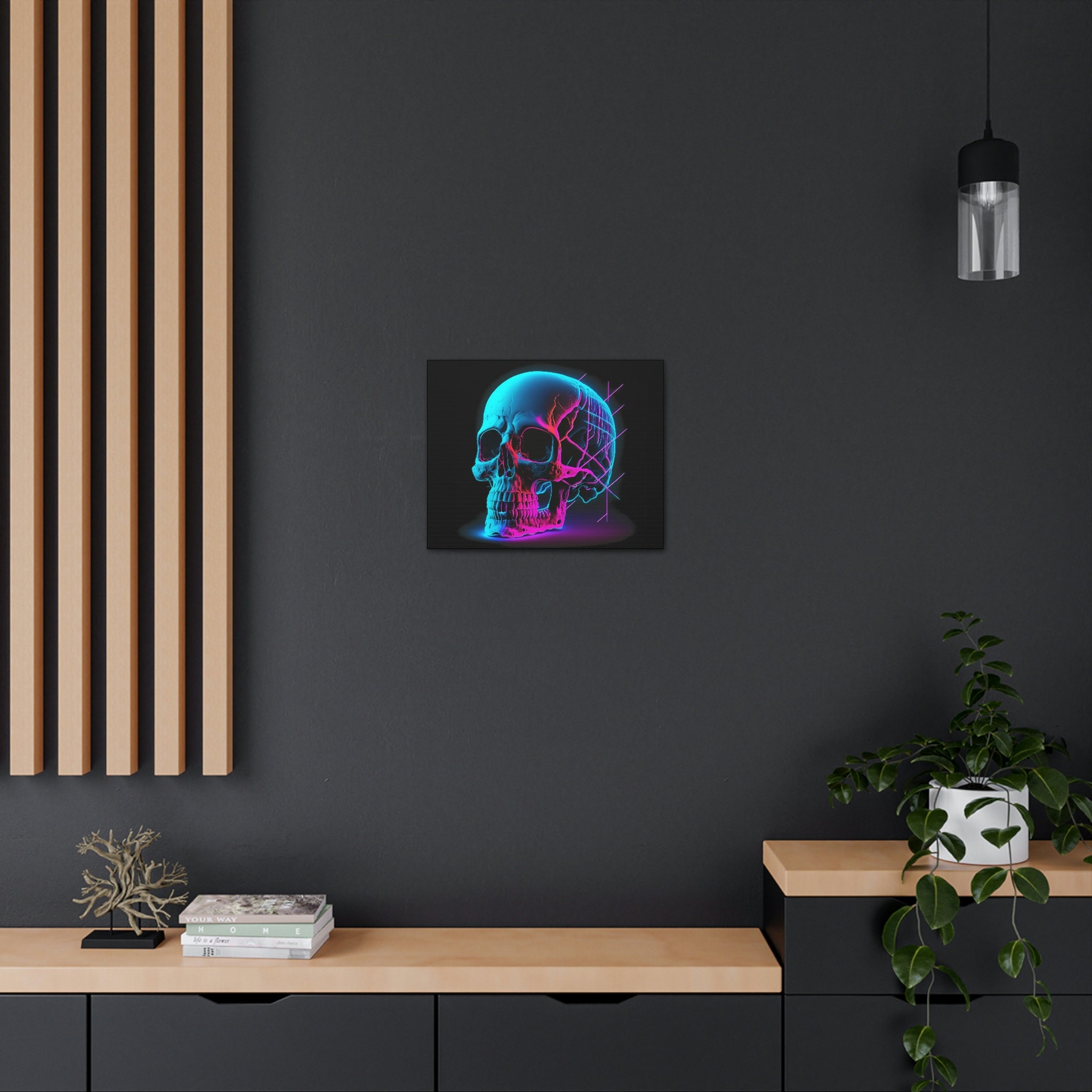 Synthwave Skull Canvas, Vibrant Wall Art, Aesthetic 4k Print ...