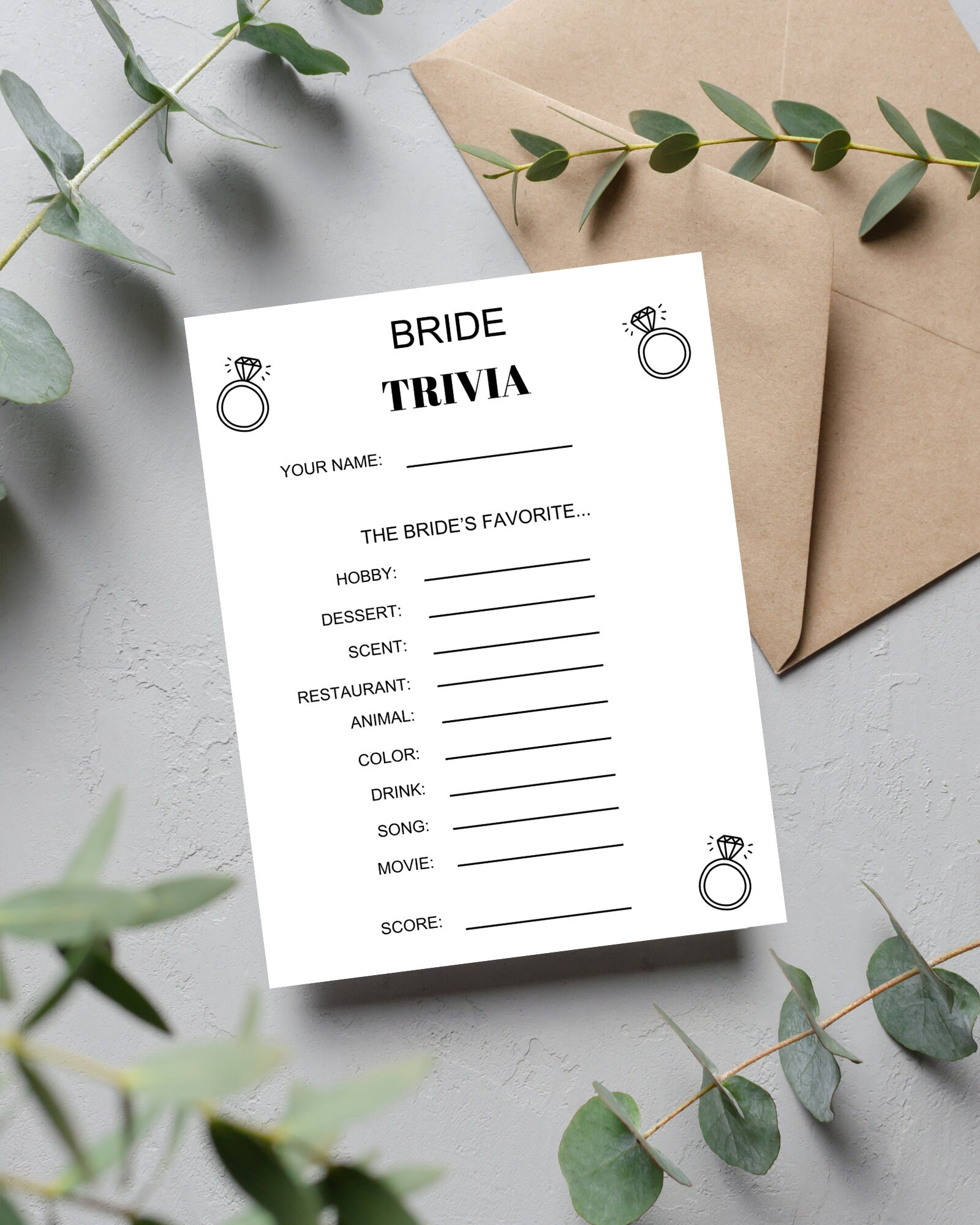 Bride Trivia Printable Custom Design Game for Guests Bridal Shower ...