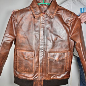 A2 Aviator Men's Leather Jacket, Pilot Style Distressed Brown WWII ...