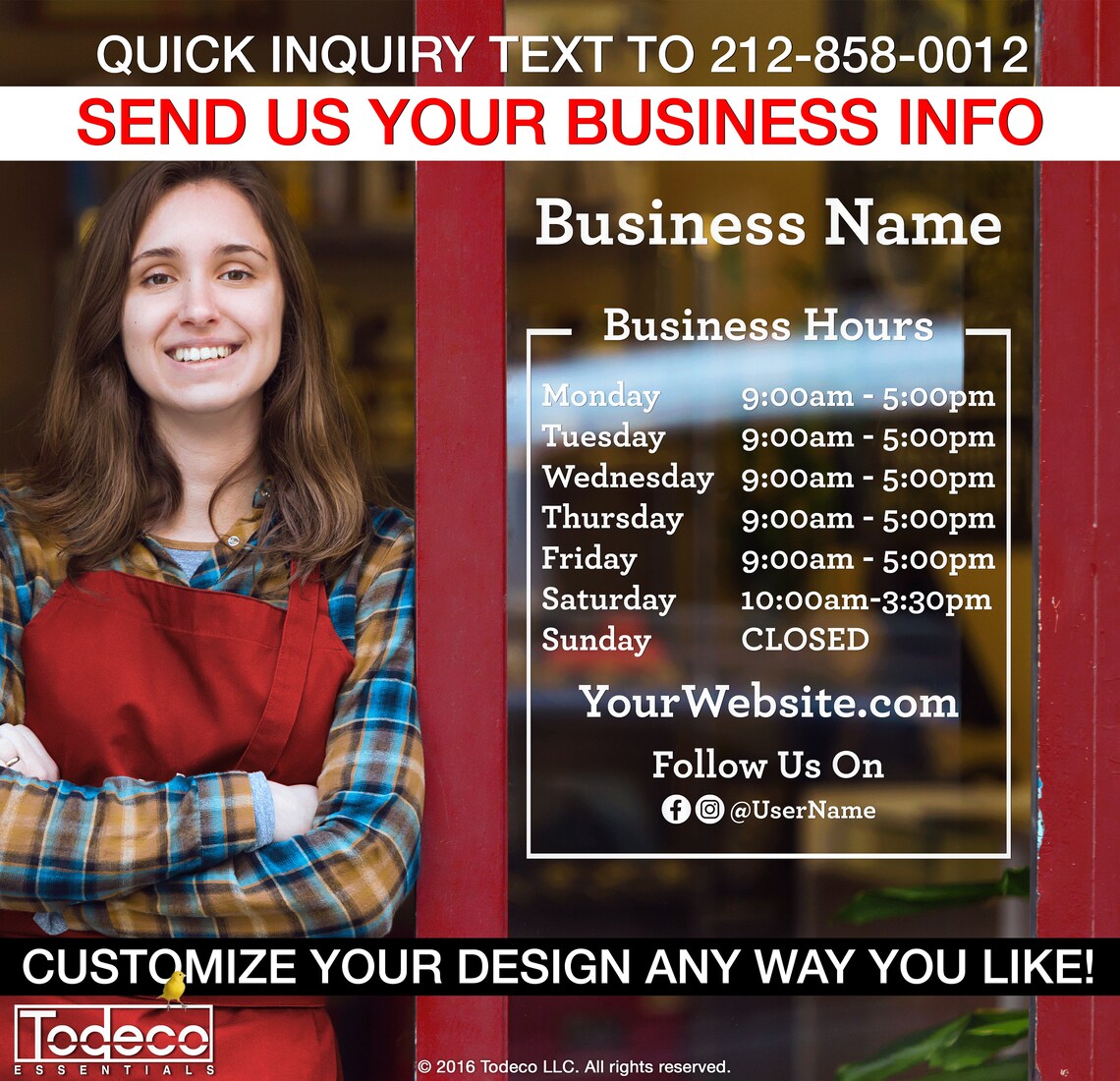 Customizable Window Decal Business Hours Window Decal Custom - Etsy