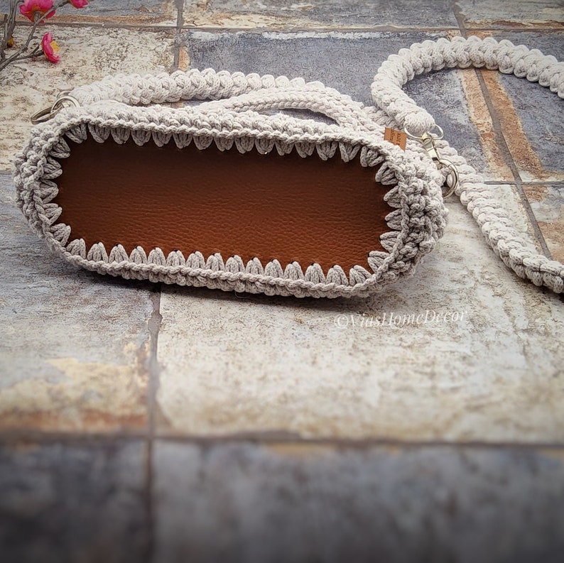 Crocheted Bag With Leather Bottom/crochet Bag/crocheted Shoulder Bag ...