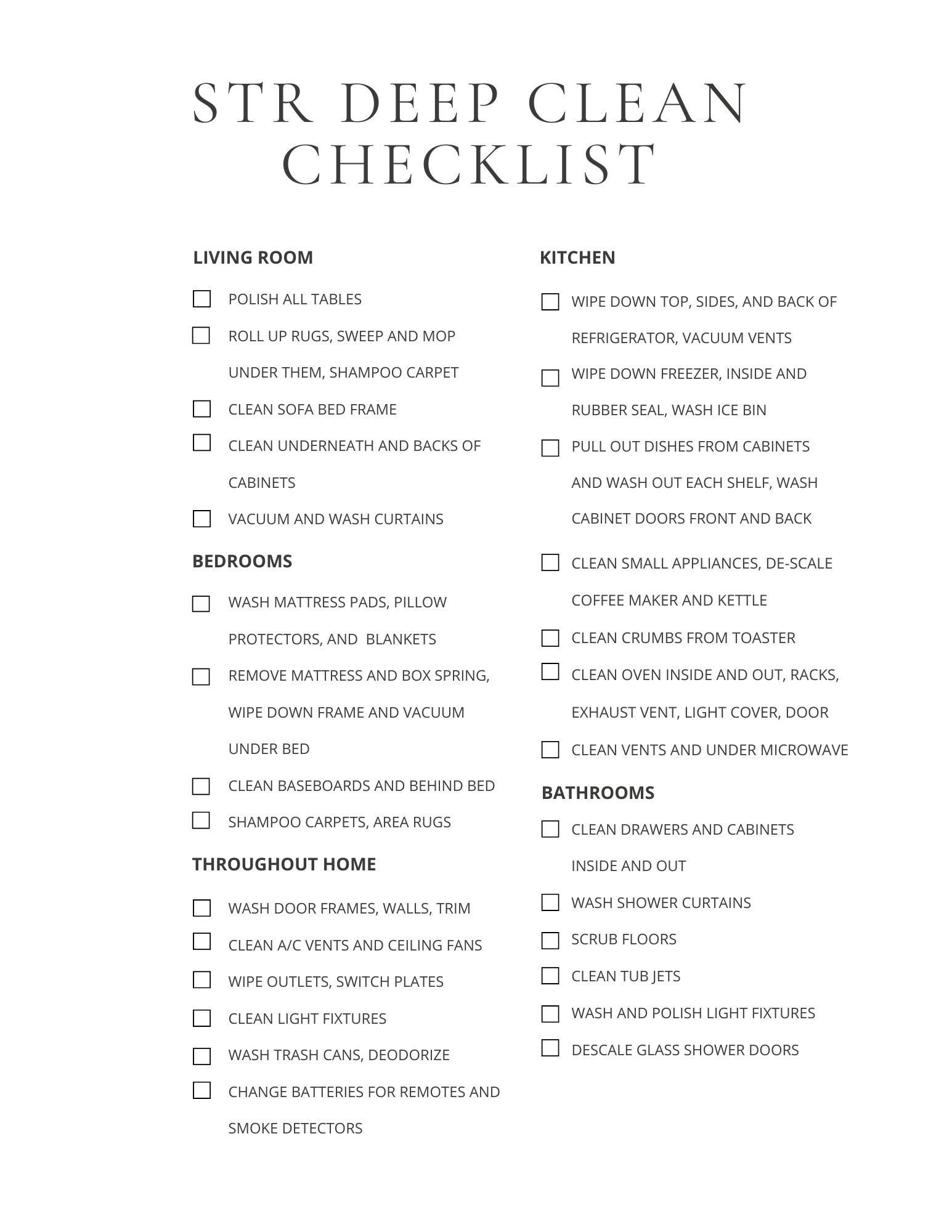 STR Deep Clean Checklist - Etsy