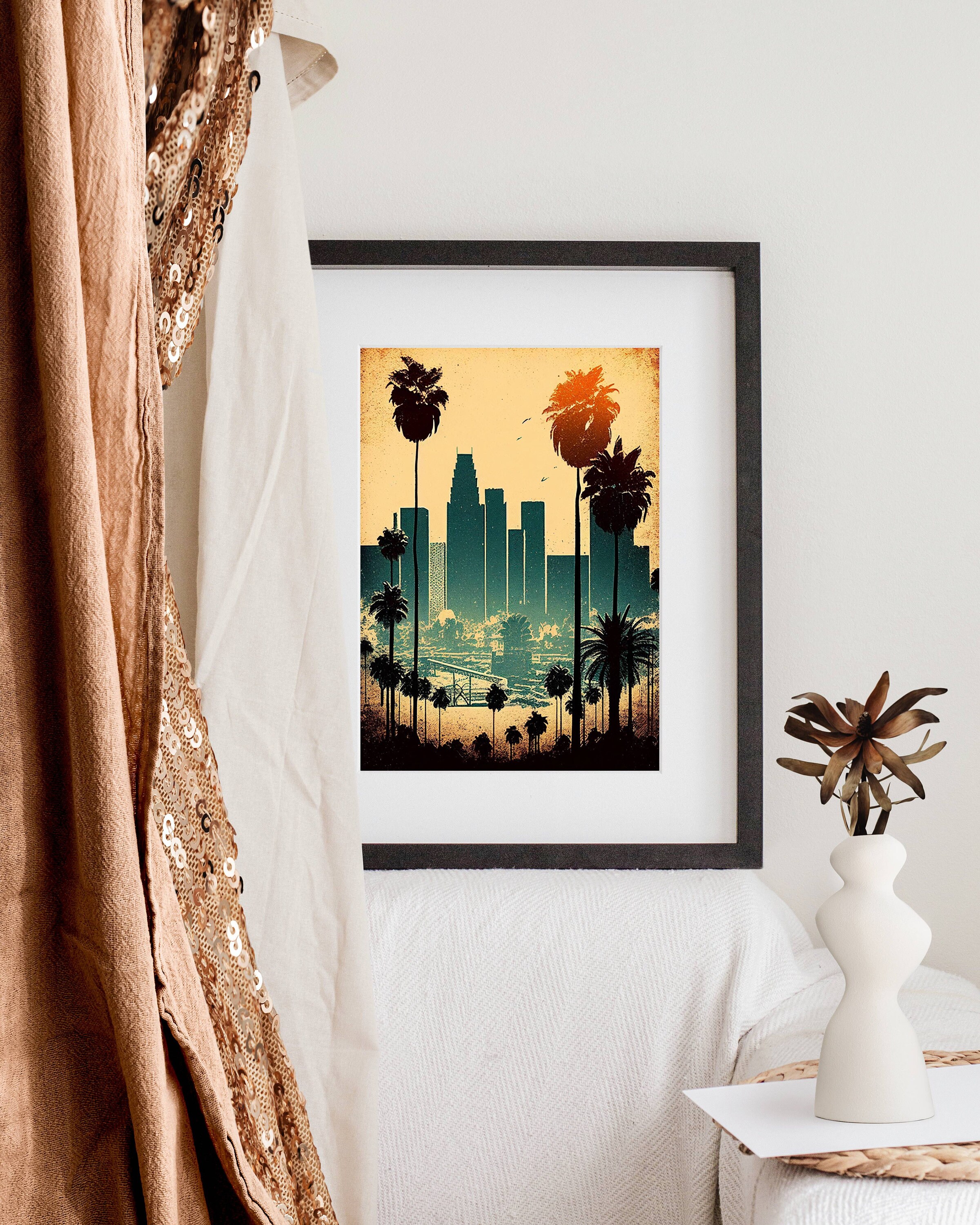 Vintage Los Angeles Skyline Art, Digital Download Art, City Skyline Art ...