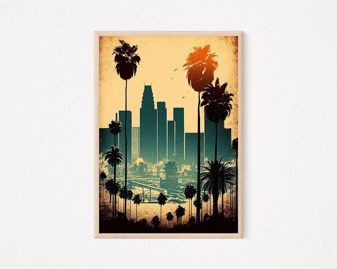 Vintage Los Angeles Skyline Art, Digital Download Art, City Skyline Art ...