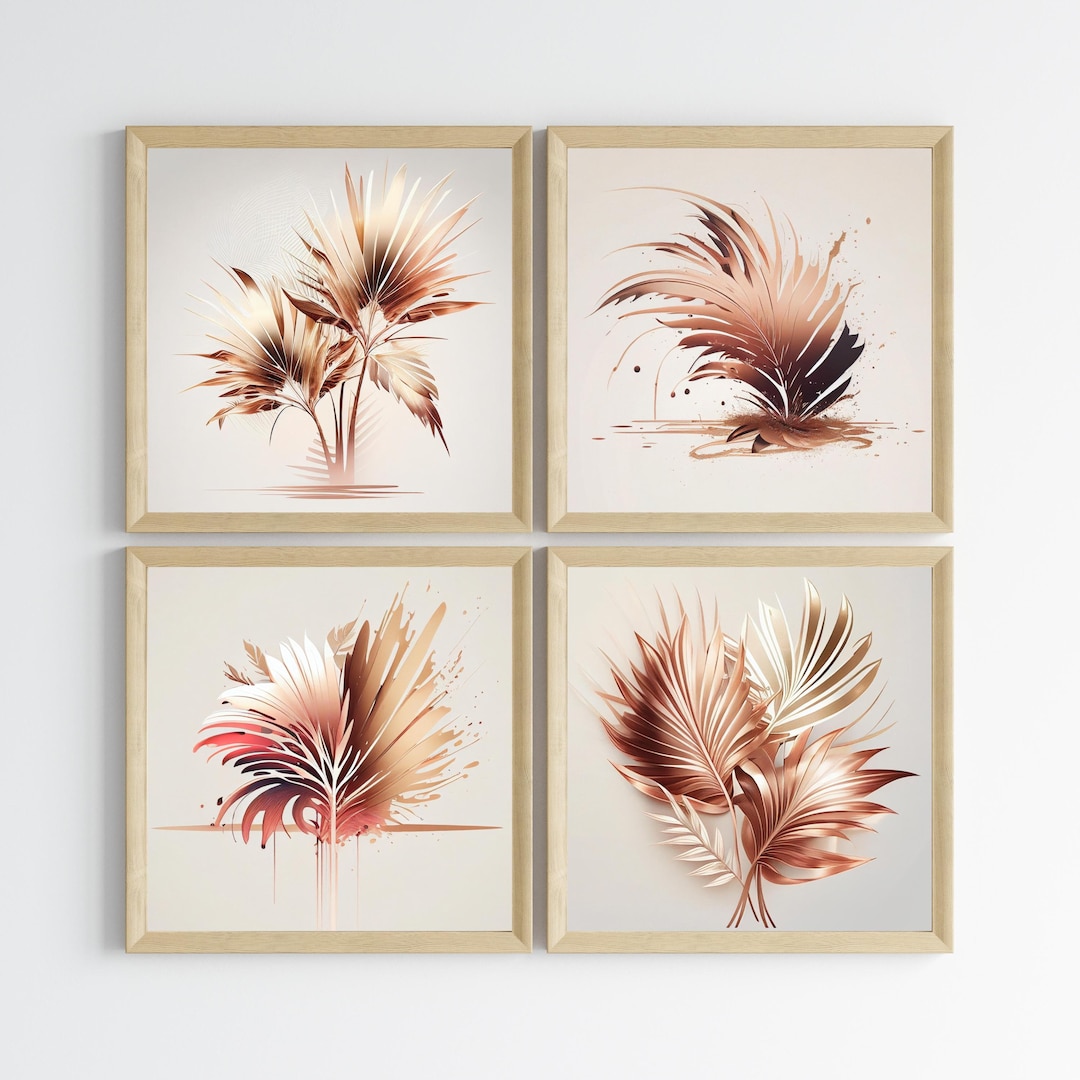 Set of 4 Palm Leaf Prints, Botanical Digital Print, Palm Print Art ...