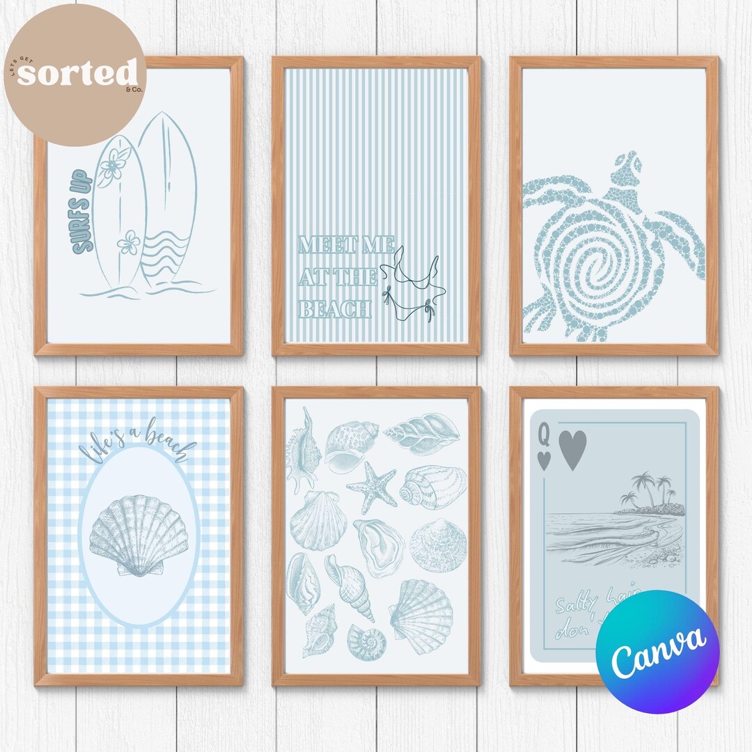 Coastal Wall Art 6 Piece Set | Beach Aesthetic Prints | Ocean-themed ...