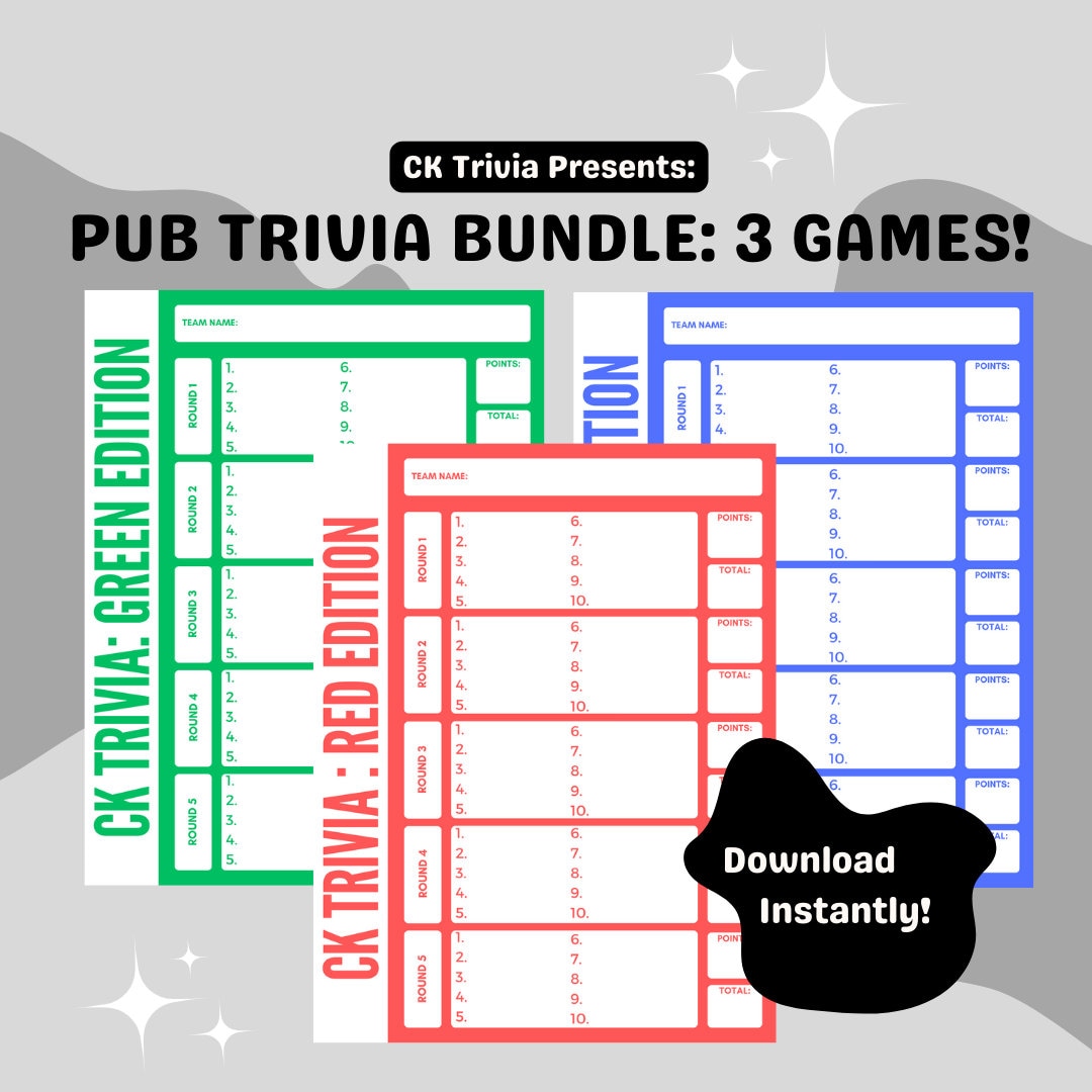 Pub Trivia Bundle: 3 Games, 15 Rounds, & 150 Questions! - Etsy