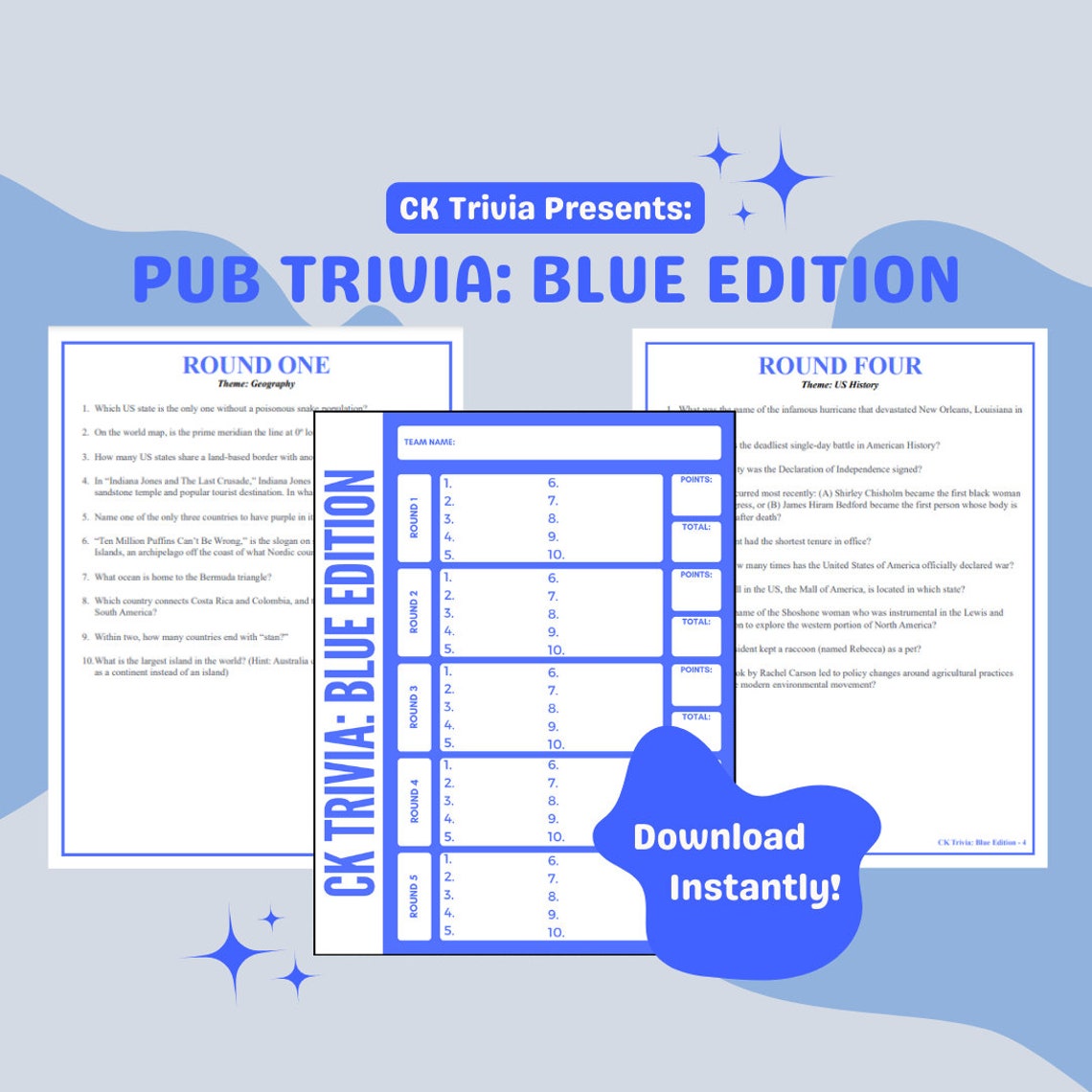 CK Trivia: Blue Edition, Pub Style Trivia for Friends, 5 Rounds & 50 ...